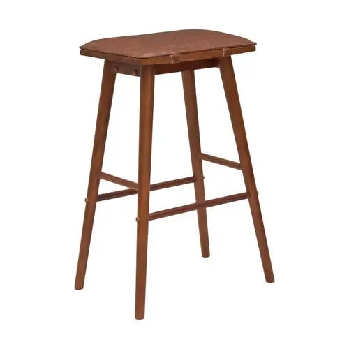 JONATHAN Y Peroni Classic Saddle-seat Solid Wood/vegan Leather Backless Stool With Removeable Cushion - Chestnut (30.5" Bar Stool)